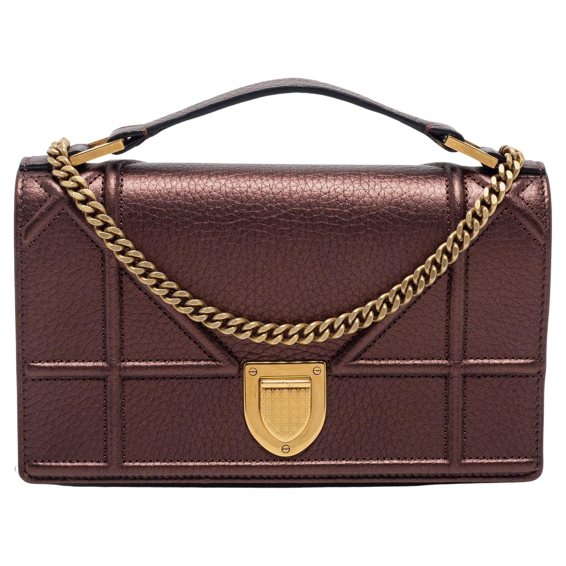 Dior Bronze Leather Diorama Top Handle Bag at 1stDibs
