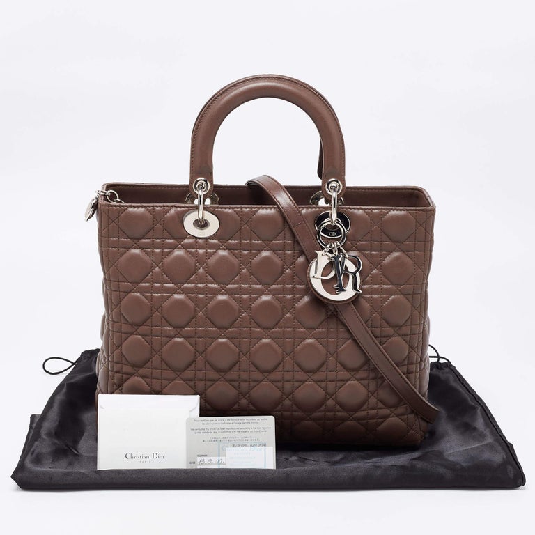 Dior Brown Cannage Leather Large Lady Dior Tote For Sale at 1stDibs