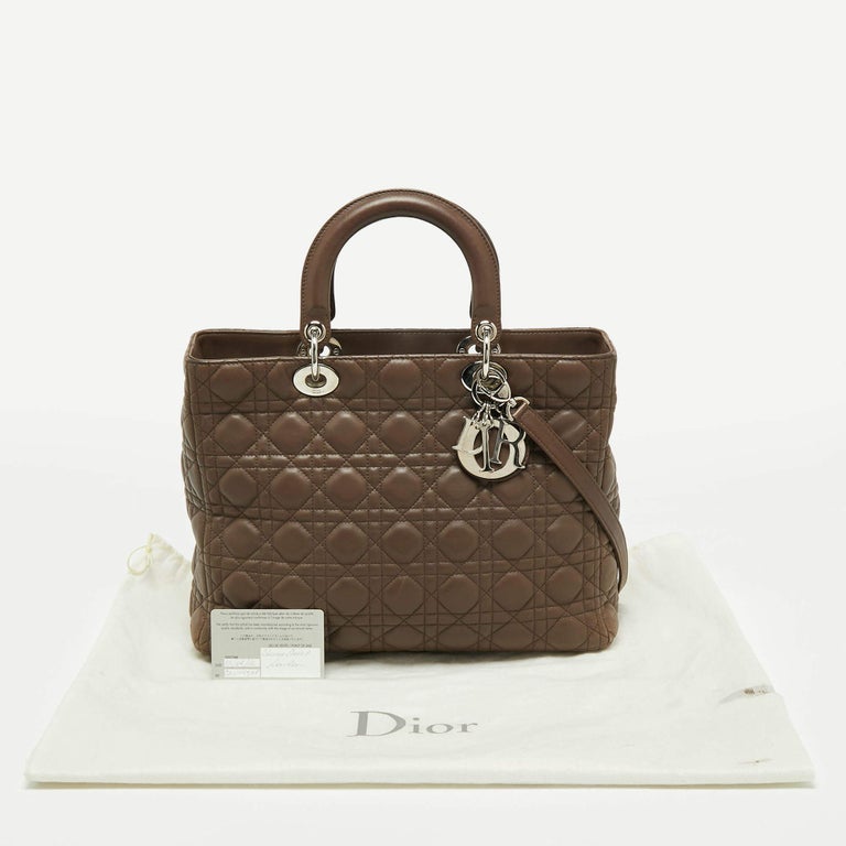 Dior Brown Cannage Leather Large Lady Dior Tote For Sale at 1stDibs