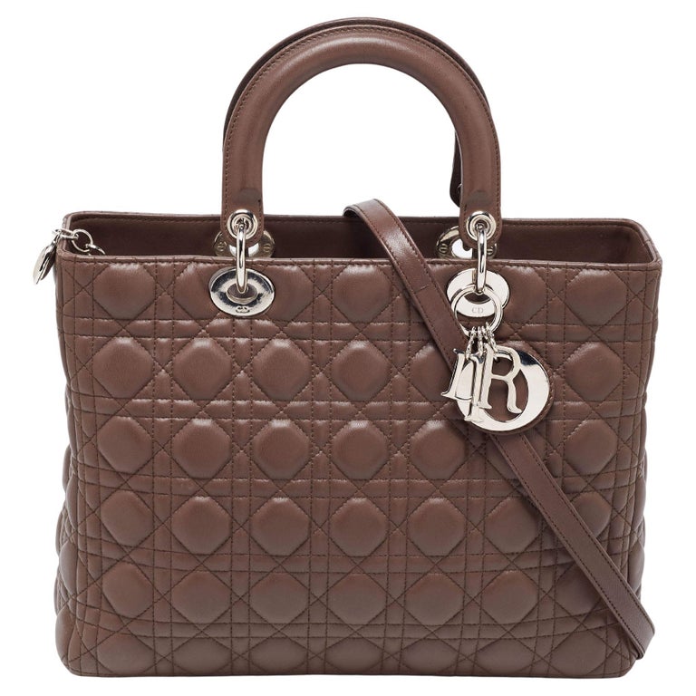 Dior Brown Cannage Leather Large Lady Dior Tote For Sale at 1stDibs
