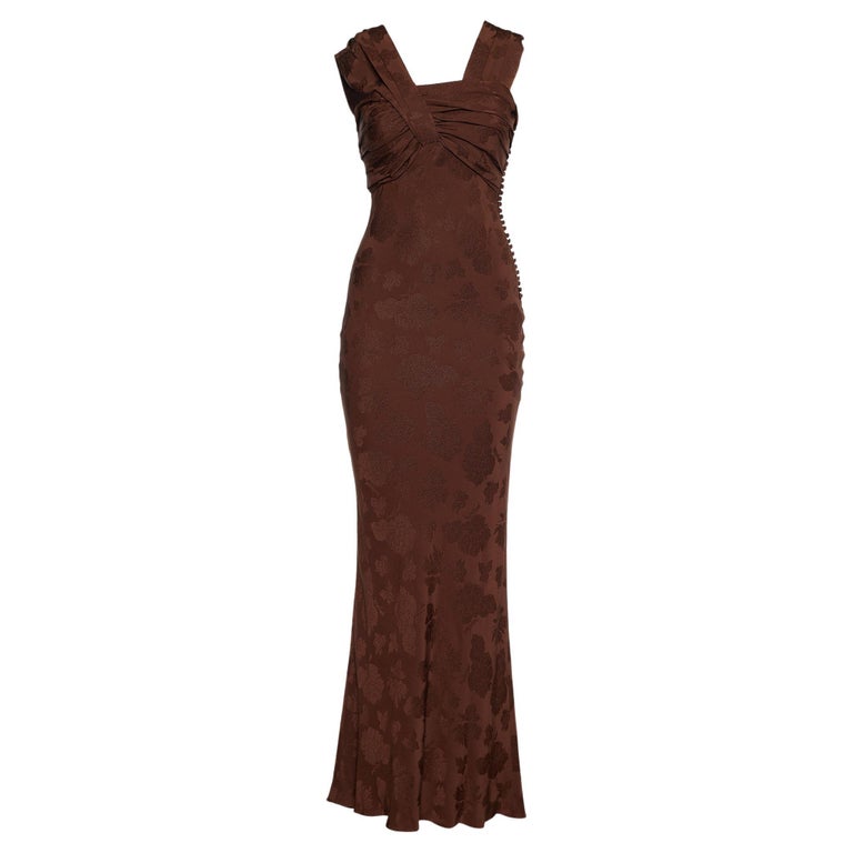 Dior Brown Floral Print Silk Button Detail Dress M at 1stDibs