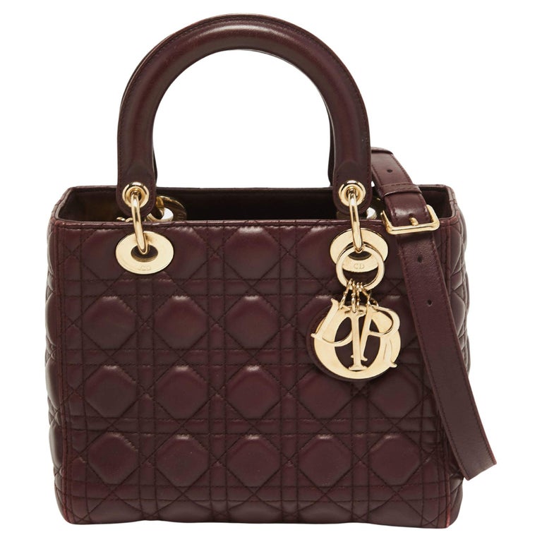 Dior Burgundy Cannage Leather Medium Lady Dior Tote For Sale at 1stDibs