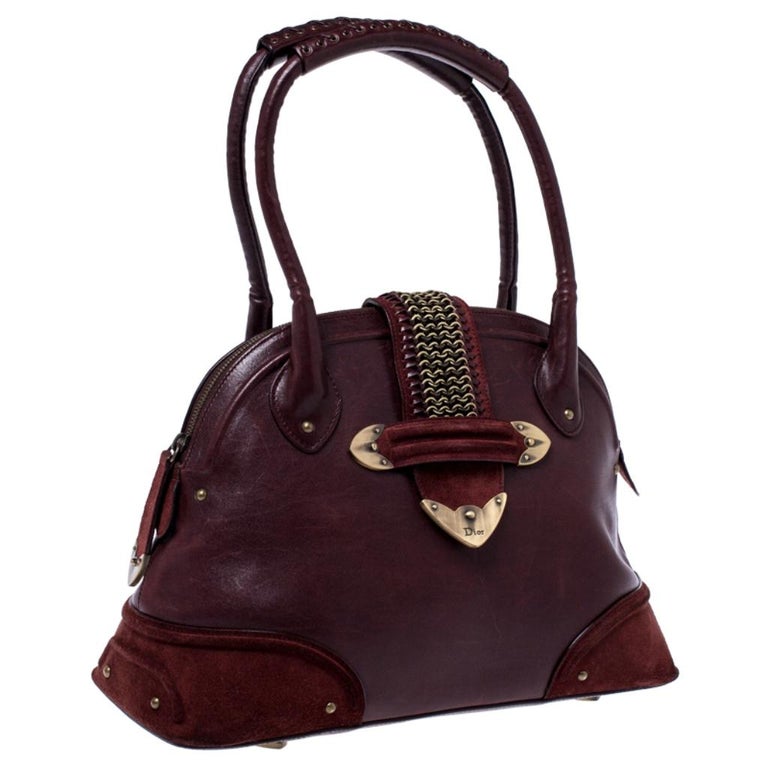 Dior Burgundy Leather and Nubuck Jeanne Bugatti Bag For Sale at 1stDibs