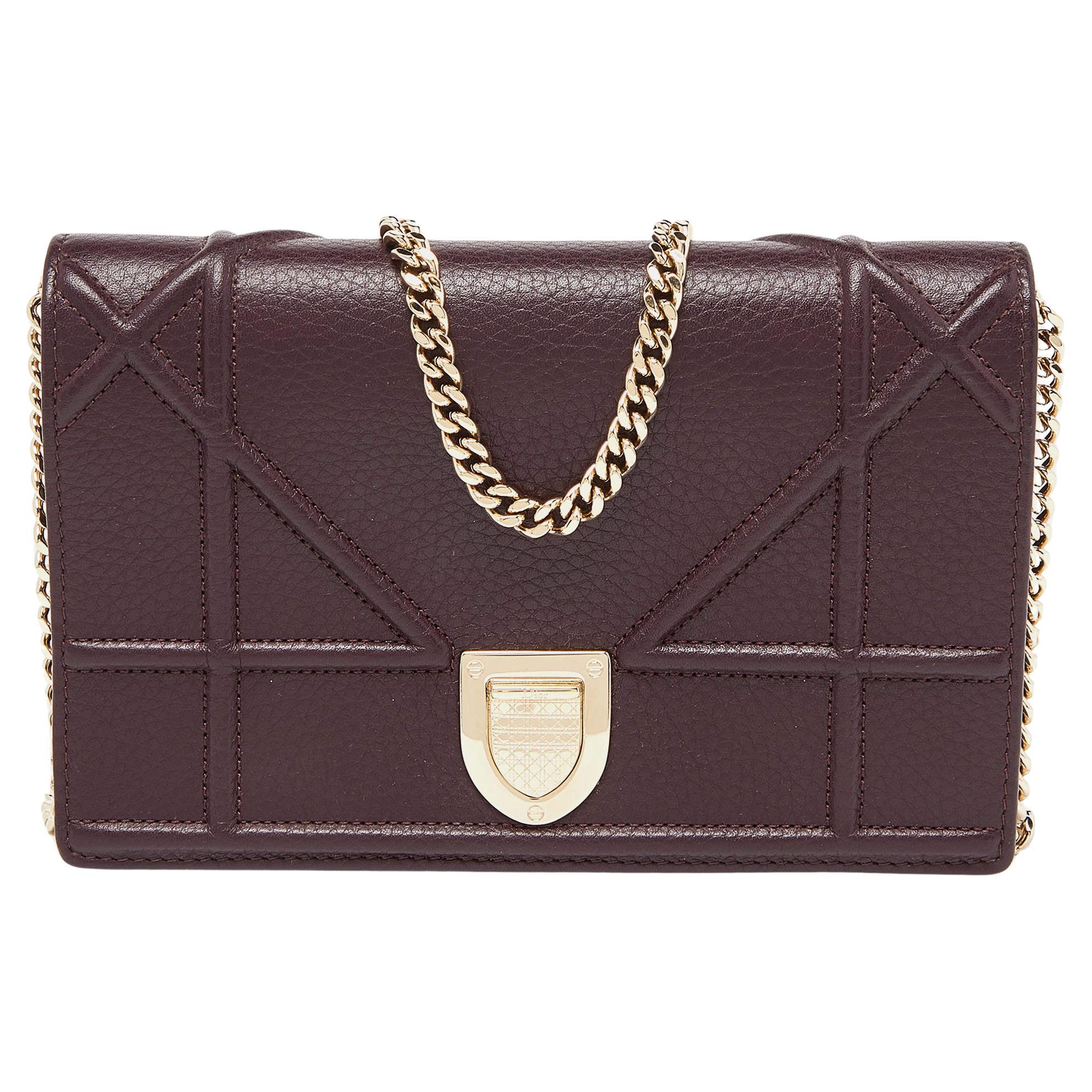 Dior Burgundy Leather Diorama Wallet on Chain For Sale at 1stDibs
