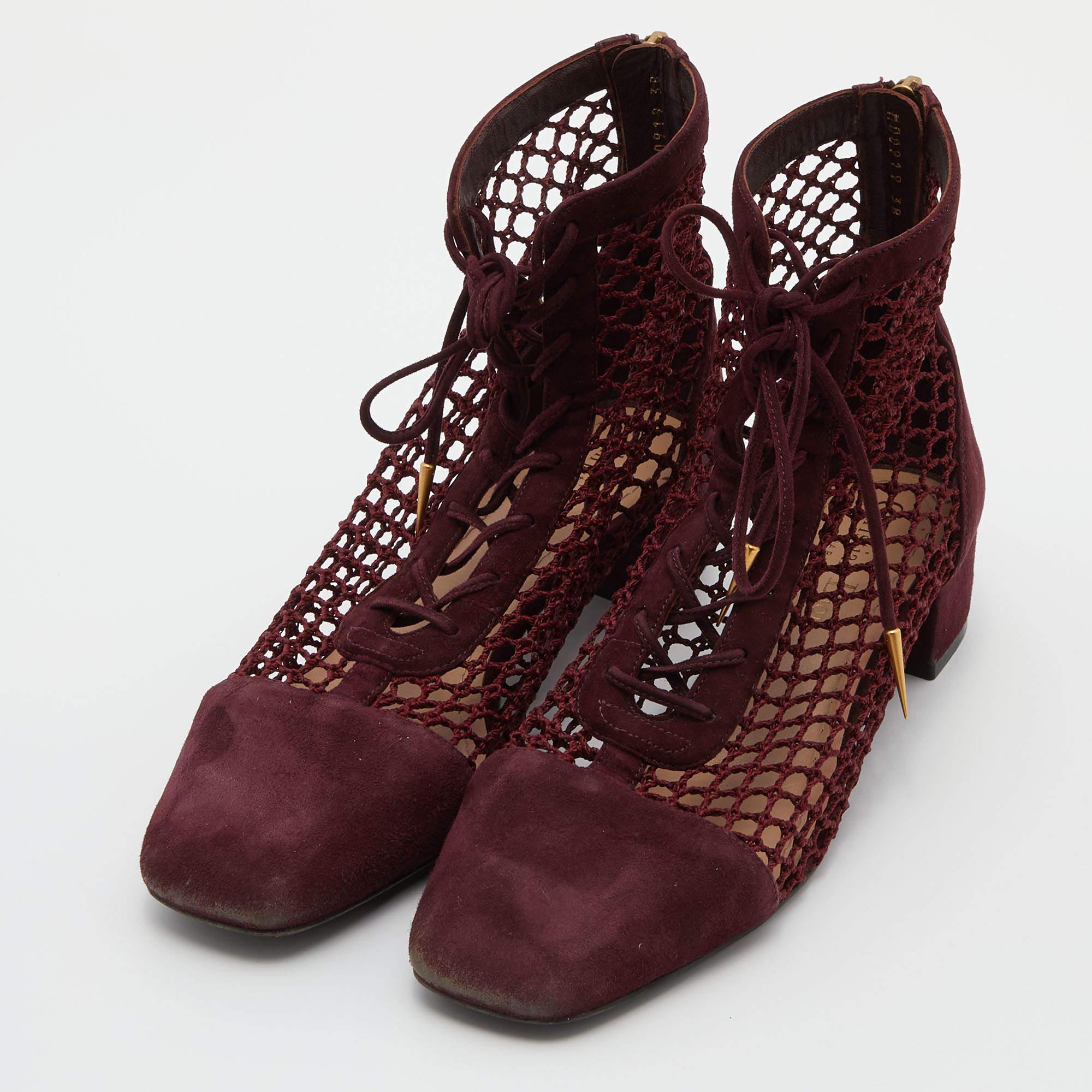 Dior Burgundy Suede and Fishnet Naughtily-D Ankle Boots Size 38 For ...