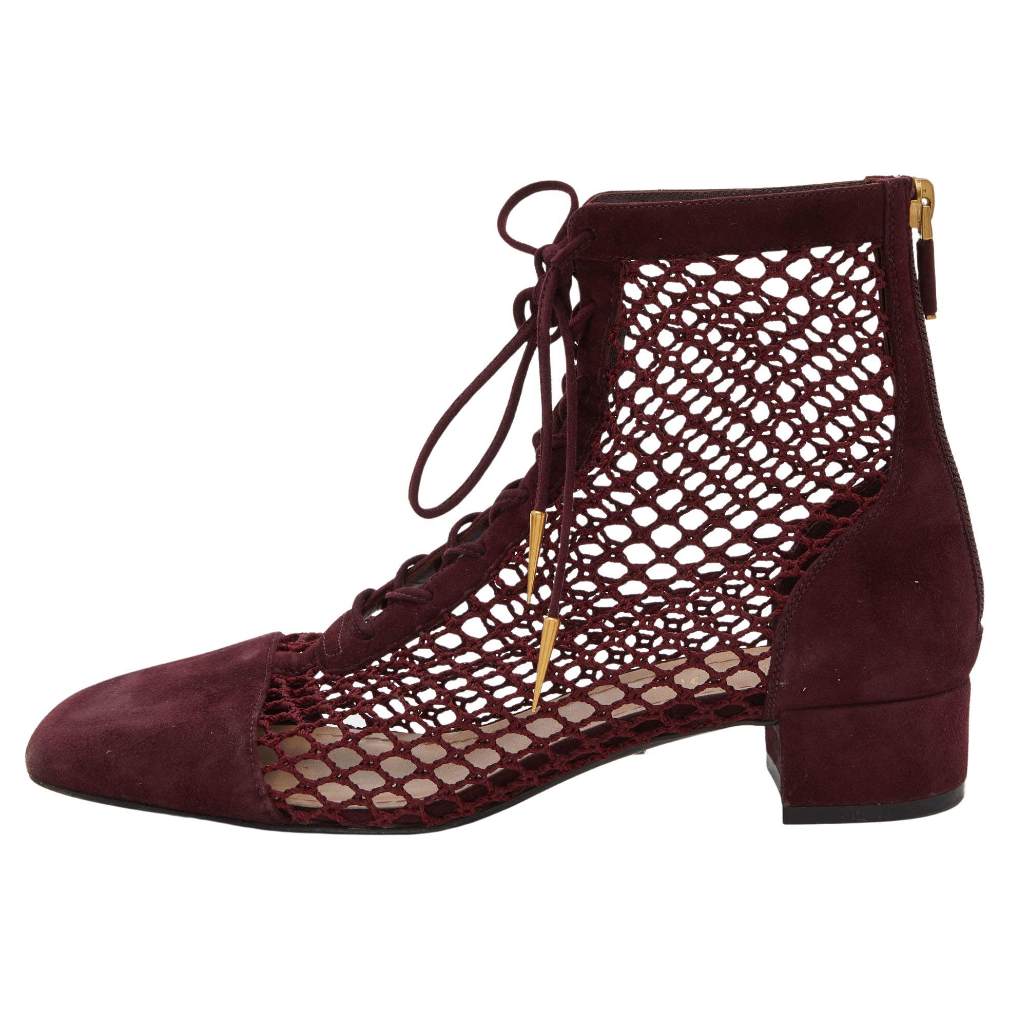 Dior Burgundy Suede and Fishnet Naughtily-D Ankle Boots Size 38 For ...