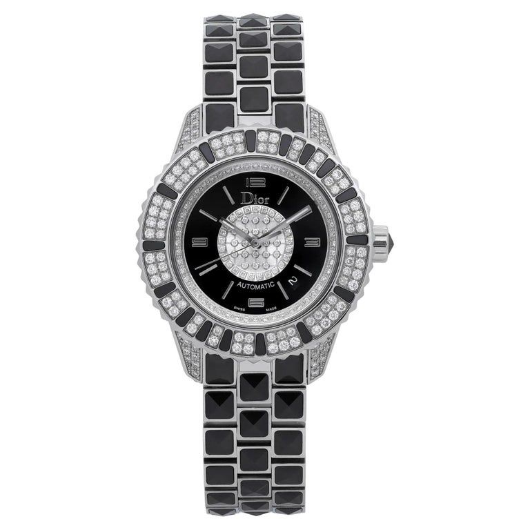 Dior Christal Steel Ceramic Diamond Black Dial Automatic Watch ...