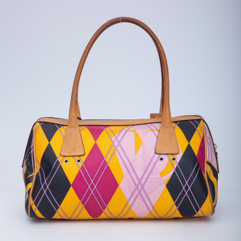Dior Coated Canvas Argyle Print Bowler Top Handle Bag (2004) For Sale ...