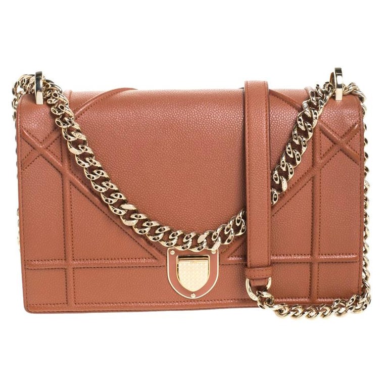 Dior Copper Brown Leather Medium Diorama Shoulder Bag For Sale at 1stDibs