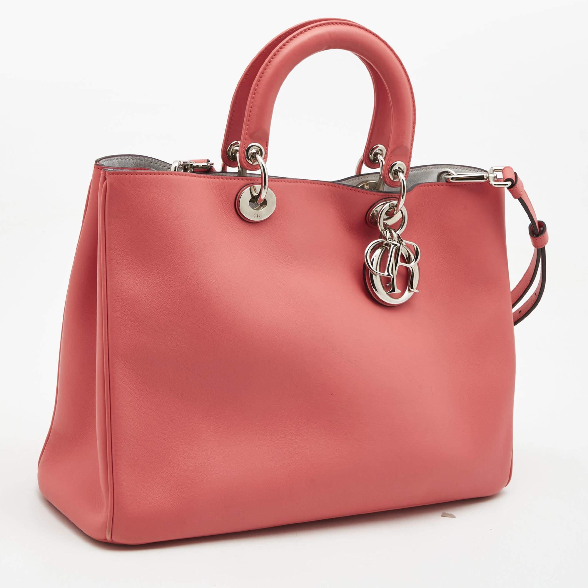 Dior Coral Pink Leather Large Diorissimo Shopper Tote For Sale at 1stDibs