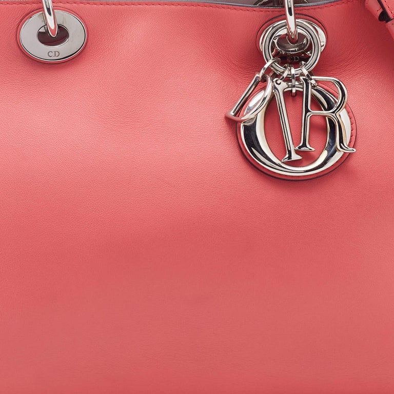 Dior Coral Pink Leather Medium Diorissimo Shopper Tote For Sale at 1stDibs