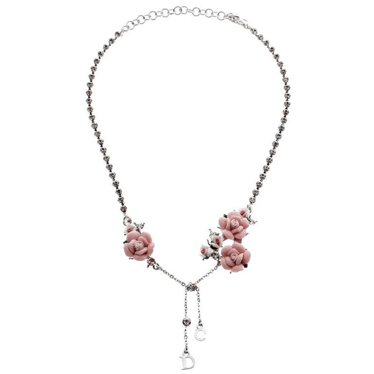 Dior Crystal Chain Rose Embedded Choker Necklace For Sale at 1stDibs ...