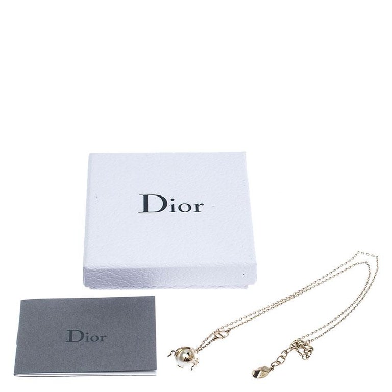 Dior Crystal Faux Pearl Lady Bug Gold Tone Pendant Necklace For Sale at ...