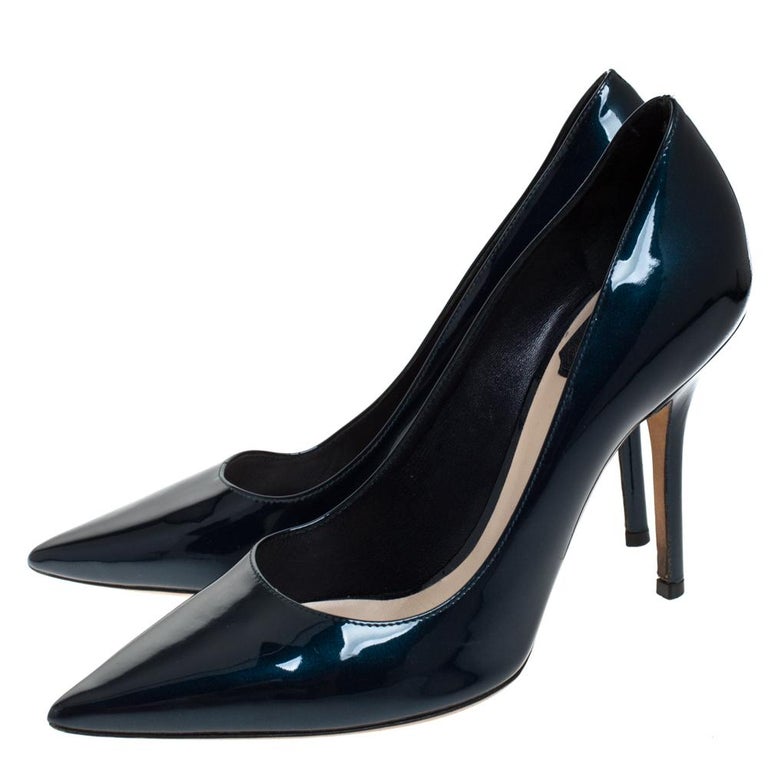 Dior Dark Blue Patent Leather Pointed Toe Pumps Size 36.5 For Sale at ...