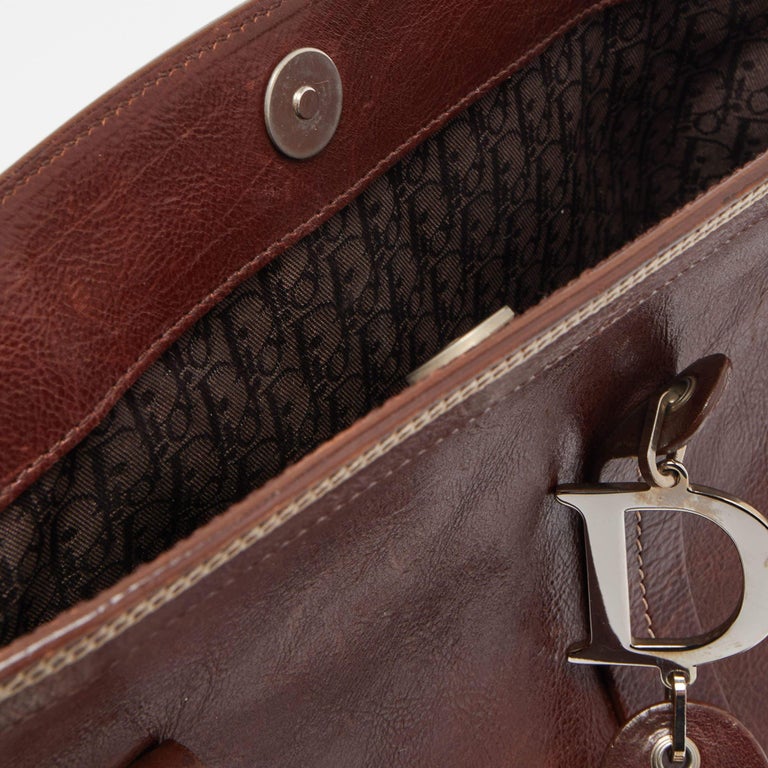 Dior Dark Brown Leather Romantique Flowers Tote For Sale at 1stDibs