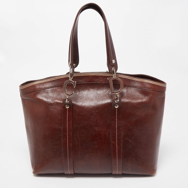 Dior Dark Brown Leather Romantique Flowers Tote For Sale at 1stDibs