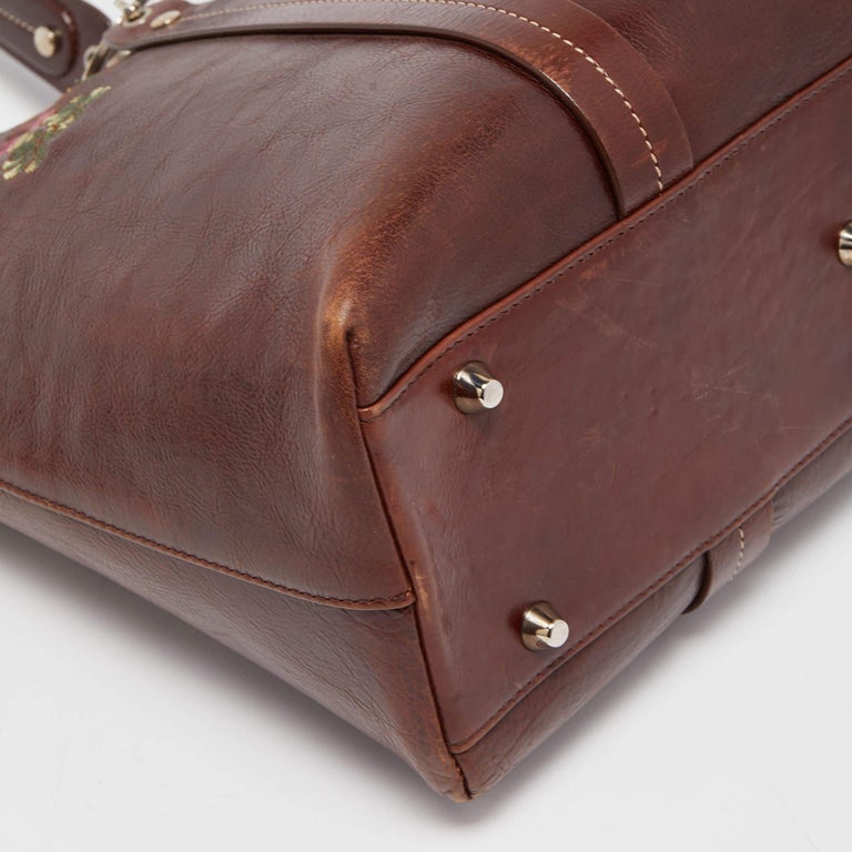 Dior Dark Brown Leather Romantique Flowers Tote For Sale at 1stDibs