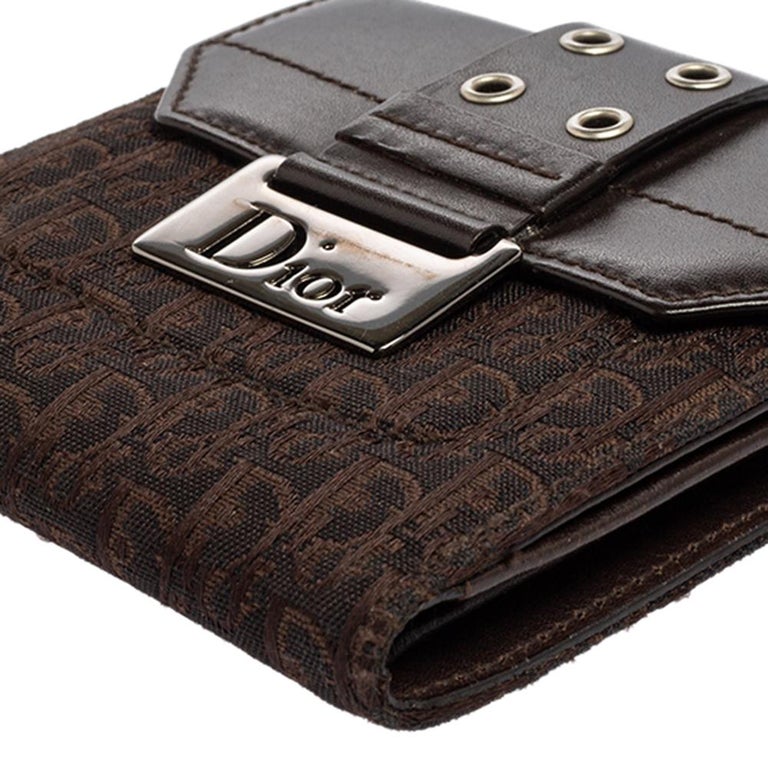Dior Dark Brown Oblique Canvas and Leather Street Chic Compact Wallet ...
