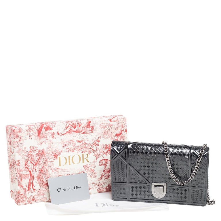Dior Dark Grey Cannage Glossy Leather Diorama Wallet on Chain at 1stDibs