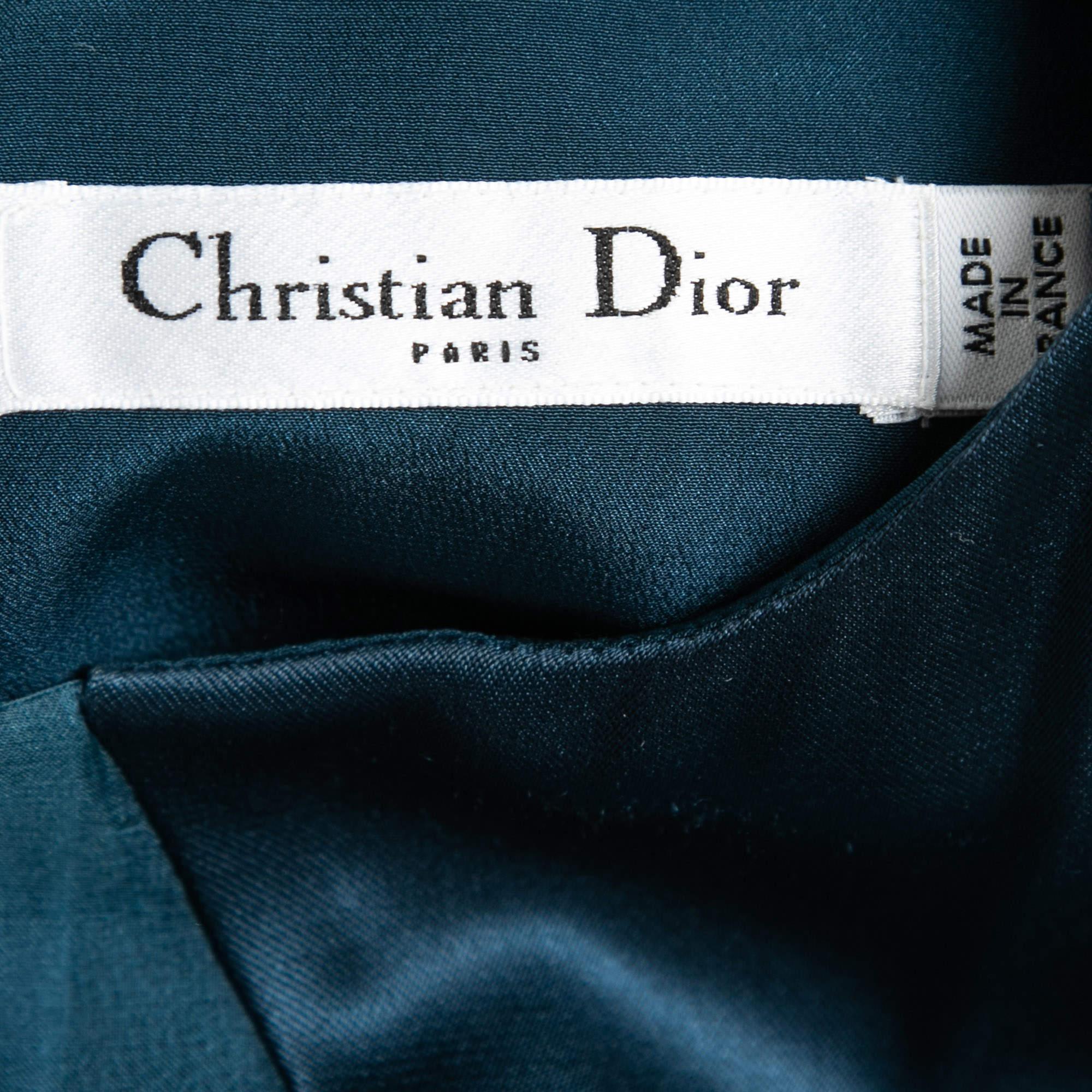 Dior Dark Teal Silk Satin Sleeveless Maxi Dress M For Sale at 1stDibs