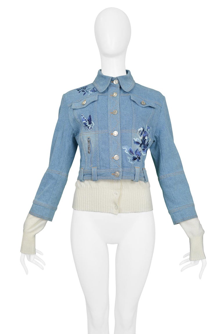 Dior Denim Blue Embroidered and Knit Jacket For Sale at 1stDibs
