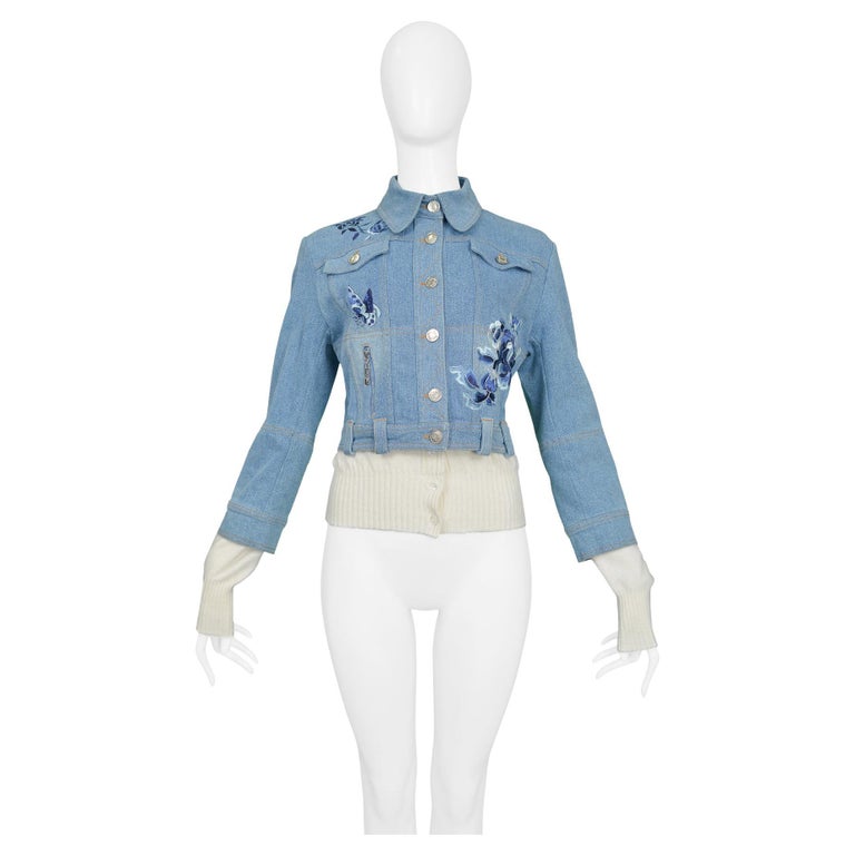 Dior Denim Blue Embroidered and Knit Jacket For Sale at 1stDibs