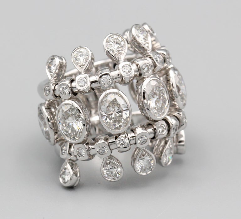 Dior Diamond and 18 Karat White Gold Wide Fringe Ring For Sale at ...