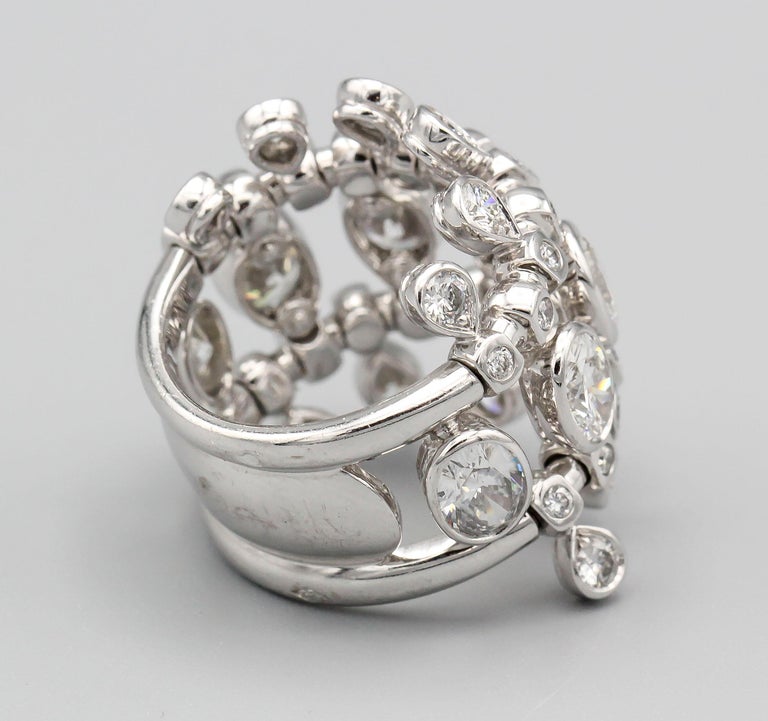 Dior Diamond and 18 Karat White Gold Wide Fringe Ring For Sale at ...