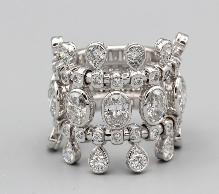 Dior Diamond and 18 Karat White Gold Wide Fringe Ring For Sale at ...