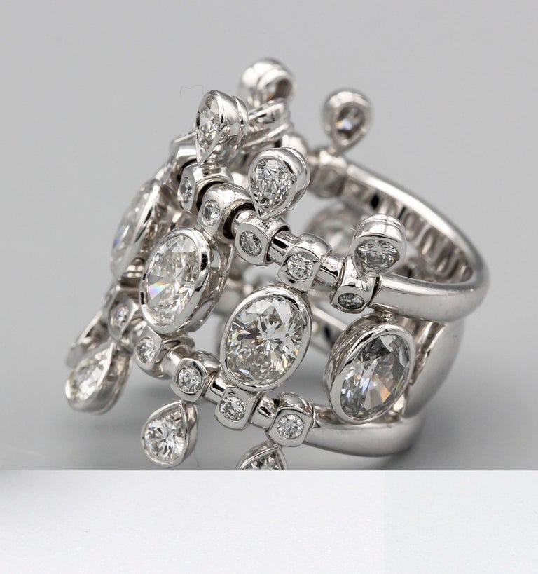 Dior Diamond and 18 Karat White Gold Wide Fringe Ring For Sale at ...