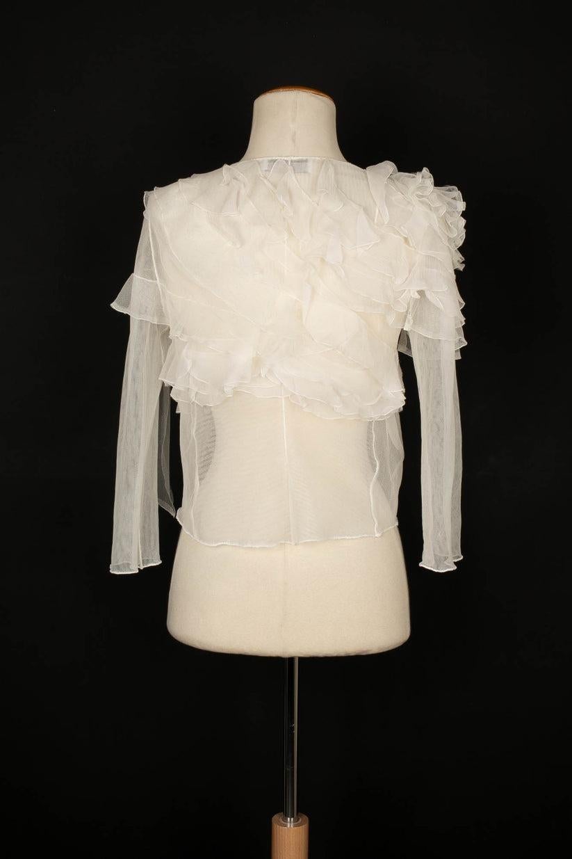 Dior Flounced White Muslin and Tulle Blouse For Sale at 1stDibs