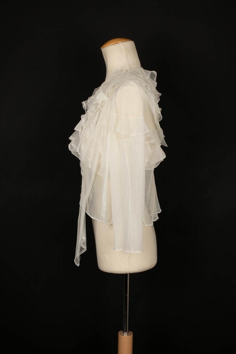 Dior Flounced White Muslin and Tulle Blouse For Sale at 1stDibs