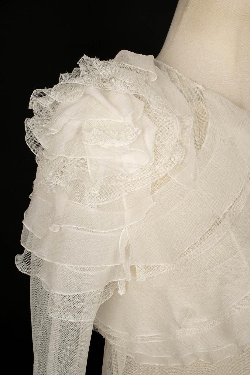 Dior Flounced White Muslin and Tulle Blouse For Sale at 1stDibs