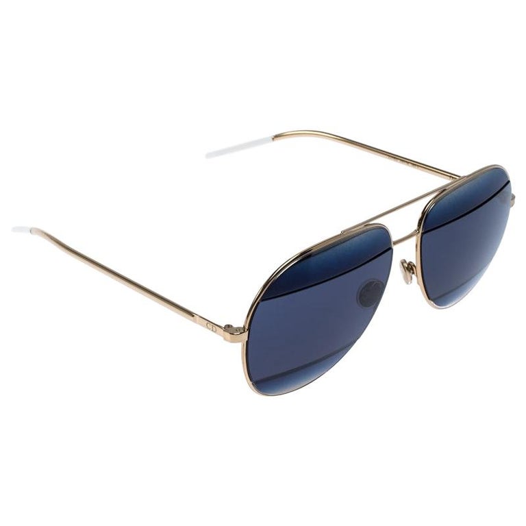 Dior Gold/Blue Diorsplit1 Aviator Sunglasses For Sale at 1stDibs