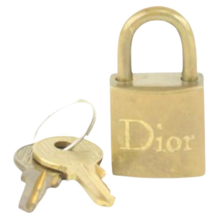 Dior Gold Brass Lady Logo Lock and Key Cadena Set 107da29 For Sale at ...