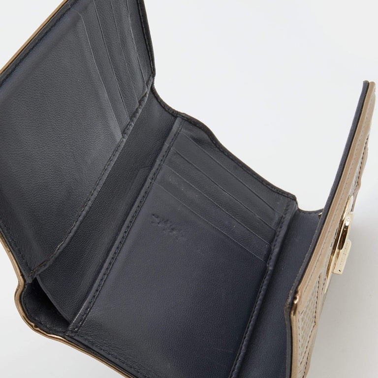 Dior Gold Micro Cannage Patent Leather Diorama Trifold Wallet For Sale ...