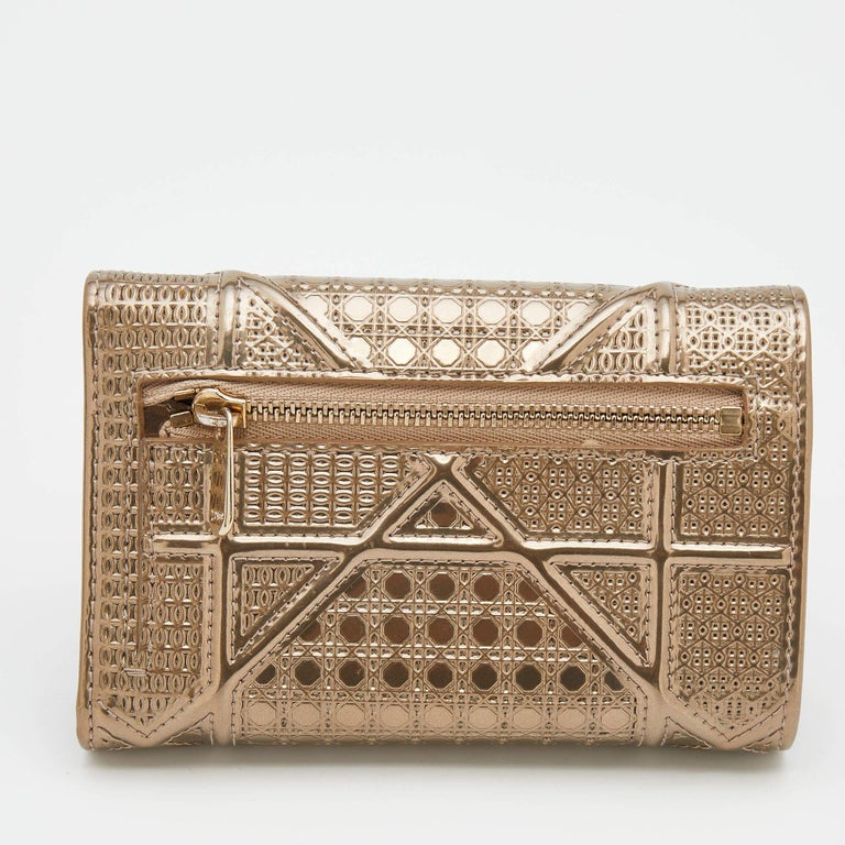 Dior Gold Micro Cannage Patent Leather Diorama Trifold Wallet For Sale ...