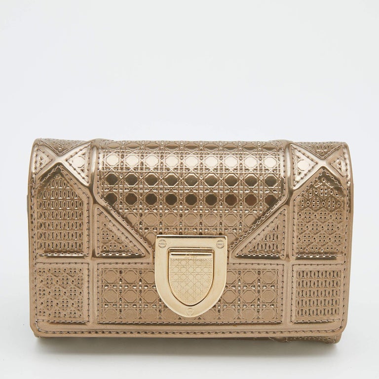 Dior Gold Micro Cannage Patent Leather Diorama Trifold Wallet For Sale ...