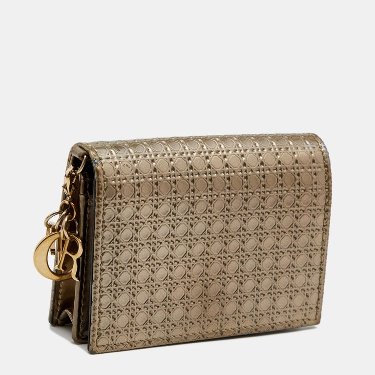 Dior Gold Micro Cannage Patent Leather Mini Lady Dior Card Case For ...