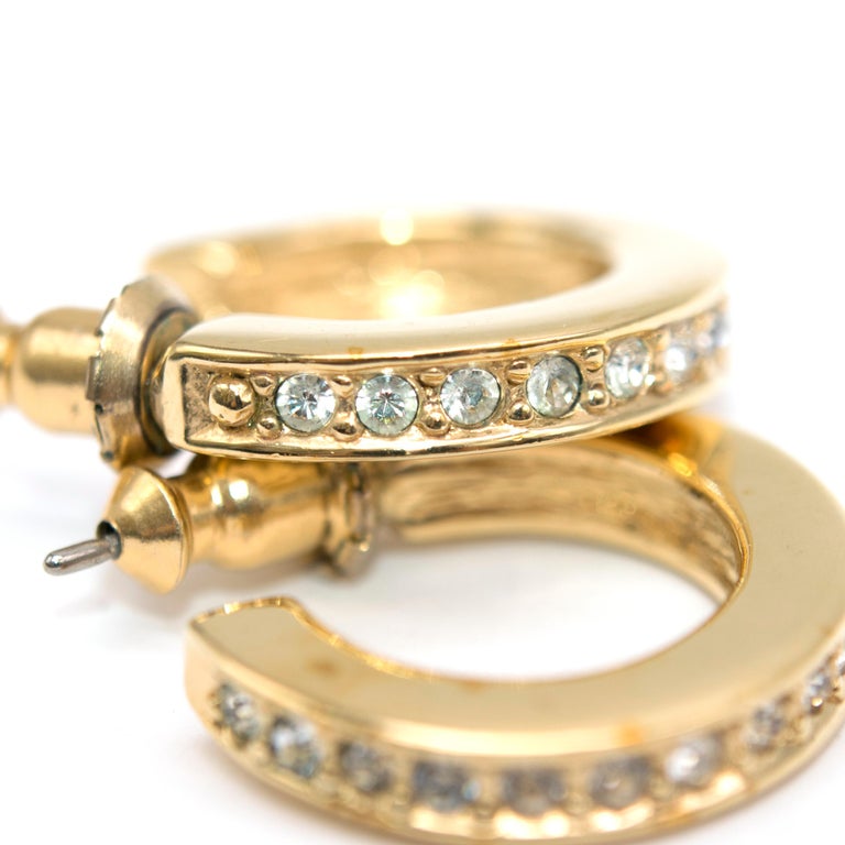 Dior Gold-Toned Rhinestone Hoop Earrings at 1stDibs