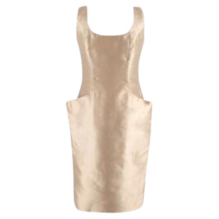 Dior Gold Woven Silk Scoop Neck Cocktail Dress For Sale at 1stDibs