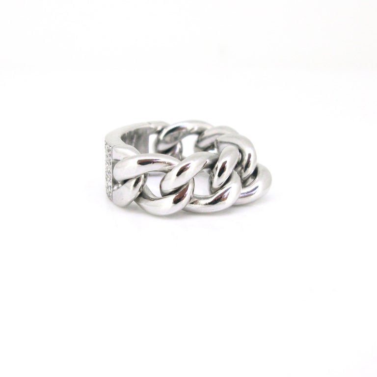 Dior Gourmette Diamonds Pave White Gold Chain Link Ring Large Model at ...
