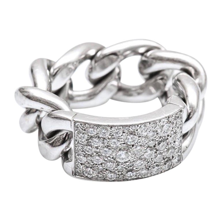 Dior Gourmette Diamonds Pave White Gold Chain Link Ring Large Model at ...