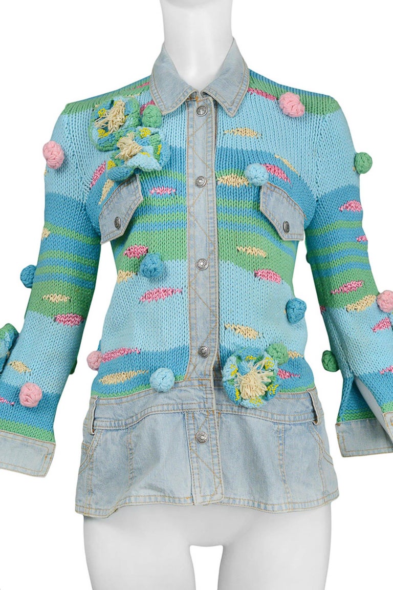 Dior Green and Blue Knit Jacket With Denim 2005 For Sale at 1stDibs