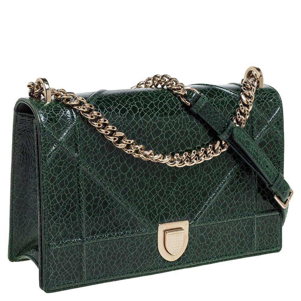 Dior Green Ceramic Effect Patent Leather Large Diorama Flap Shoulder ...