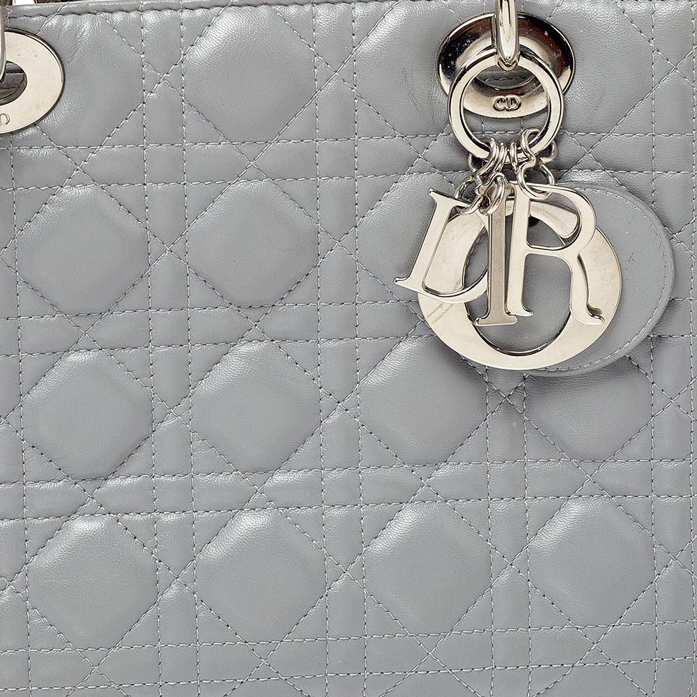 Dior Grey Cannage Leather Medium Lady Dior Tote at 1stDibs