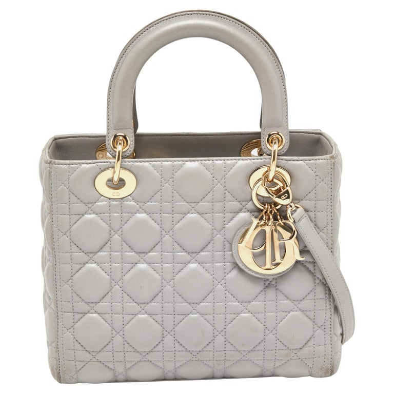 Dior Grey Cannage Leather Medium Lady Dior Tote For Sale at 1stDibs