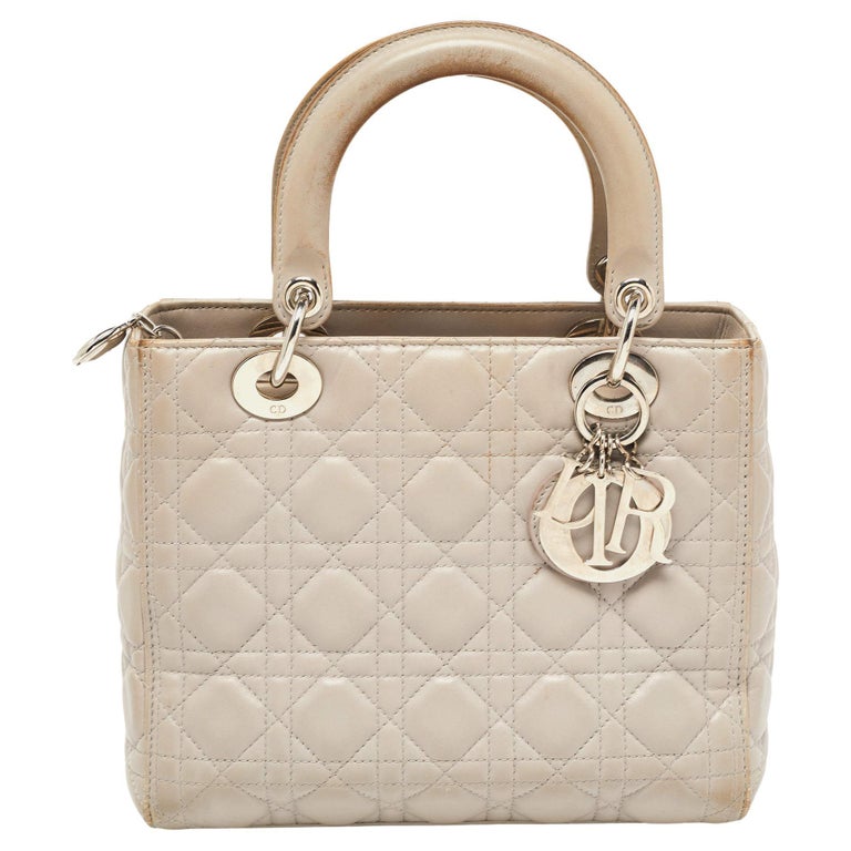 Dior Grey Cannage Leather Medium Lady Dior Tote For Sale at 1stDibs