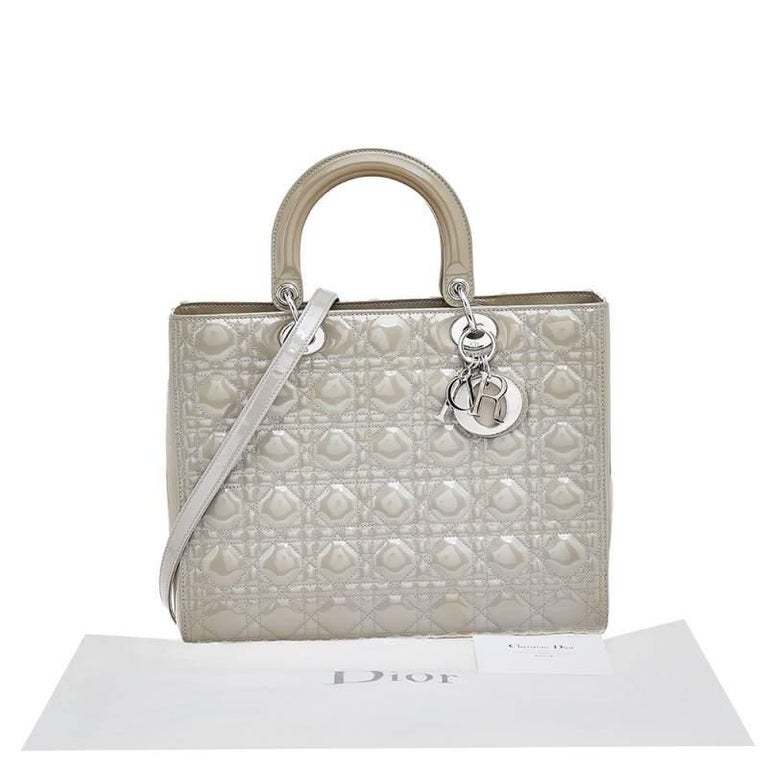 Dior Grey Cannage Patent Leather Large Lady Dior Tote For Sale at 1stDibs