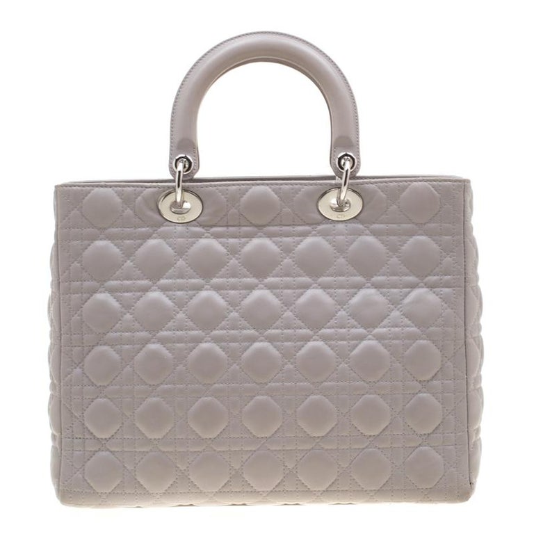 Dior Grey Leather Large Lady Dior Tote at 1stDibs